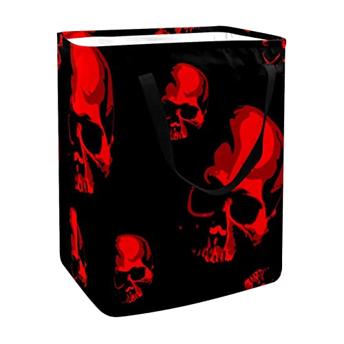 Haloween Scary Skull Print Collapsible Laundry Hamper, 60L Waterproof Laundry Baskets Washing Bin Clothes Toys Storage for Dorm Bathroom Bedroom