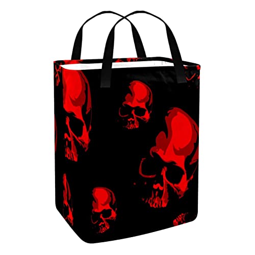 Haloween Scary Skull Print Collapsible Laundry Hamper, 60L Waterproof Laundry Baskets Washing Bin Clothes Toys Storage for Dorm Bathroom Bedroom