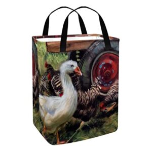 Farm Animals Goose Chinckens Painting Print Collapsible Laundry Hamper, 60L Waterproof Laundry Baskets Washing Bin Clothes Toys Storage for Dorm Bathroom Bedroom