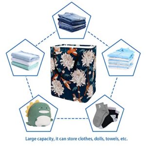 Flying Birds on Chrysanthemum Print Collapsible Laundry Hamper, 60L Waterproof Laundry Baskets Washing Bin Clothes Toys Storage for Dorm Bathroom Bedroom