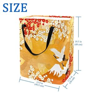 Flying Cranes and Floral Print Collapsible Laundry Hamper, 60L Waterproof Laundry Baskets Washing Bin Clothes Toys Storage for Dorm Bathroom Bedroom