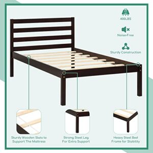 Airdown Twin Size Bed Frame No Box Spring Needed, Metal Platform Bed Frame Twin with Wooden Headboard, Mattress Foundation with Wood Slat Support, Easy Assembly, Noise-Free