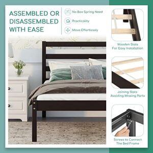 Airdown Twin Size Bed Frame No Box Spring Needed, Metal Platform Bed Frame Twin with Wooden Headboard, Mattress Foundation with Wood Slat Support, Easy Assembly, Noise-Free