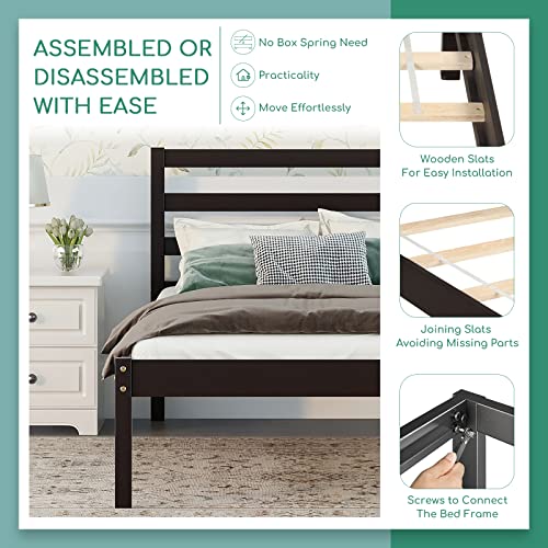 Airdown Twin Size Bed Frame No Box Spring Needed, Metal Platform Bed Frame Twin with Wooden Headboard, Mattress Foundation with Wood Slat Support, Easy Assembly, Noise-Free