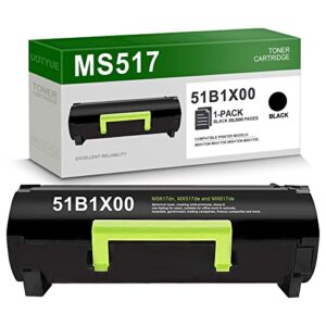 51b1x00 extra high yield black toner cartridge - uoty compatible 1 pack 51b1x00 toner replacement for lexmark ms517dn mx517de ms617dn mx617de printer