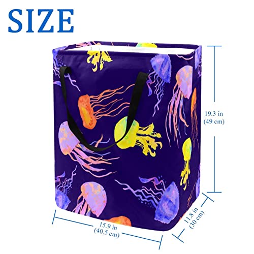 Colorful Jellyfish Sealife Print Collapsible Laundry Hamper, 60L Waterproof Laundry Baskets Washing Bin Clothes Toys Storage for Dorm Bathroom Bedroom