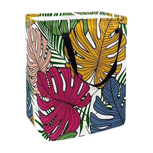 Colored Palm Leaves Print Collapsible Laundry Hamper, 60L Waterproof Laundry Baskets Washing Bin Clothes Toys Storage for Dorm Bathroom Bedroom