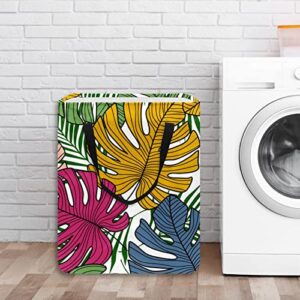 Colored Palm Leaves Print Collapsible Laundry Hamper, 60L Waterproof Laundry Baskets Washing Bin Clothes Toys Storage for Dorm Bathroom Bedroom