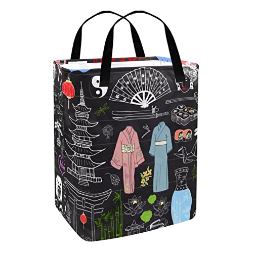 Japanese Cultures Print Collapsible Laundry Hamper, 60L Waterproof Laundry Baskets Washing Bin Clothes Toys Storage for Dorm Bathroom Bedroom