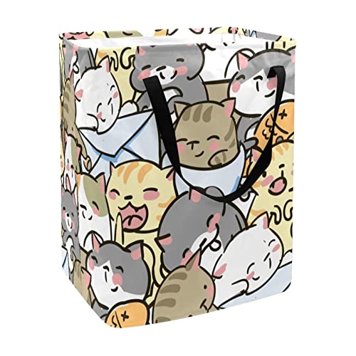 Cute Cats Doodle Print Collapsible Laundry Hamper, 60L Waterproof Laundry Baskets Washing Bin Clothes Toys Storage for Dorm Bathroom Bedroom