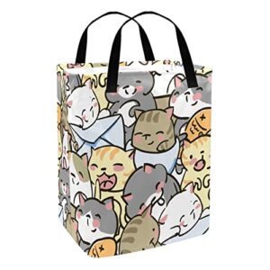 Cute Cats Doodle Print Collapsible Laundry Hamper, 60L Waterproof Laundry Baskets Washing Bin Clothes Toys Storage for Dorm Bathroom Bedroom