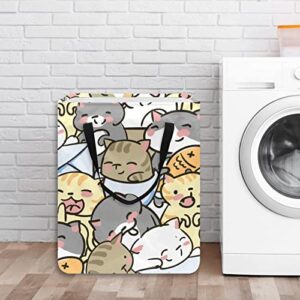 Cute Cats Doodle Print Collapsible Laundry Hamper, 60L Waterproof Laundry Baskets Washing Bin Clothes Toys Storage for Dorm Bathroom Bedroom