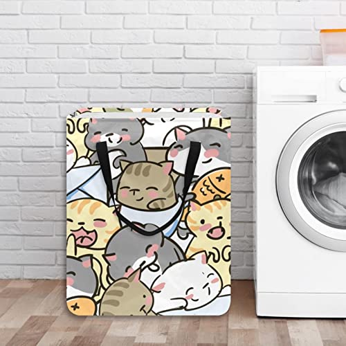 Cute Cats Doodle Print Collapsible Laundry Hamper, 60L Waterproof Laundry Baskets Washing Bin Clothes Toys Storage for Dorm Bathroom Bedroom