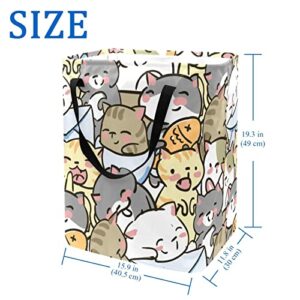 Cute Cats Doodle Print Collapsible Laundry Hamper, 60L Waterproof Laundry Baskets Washing Bin Clothes Toys Storage for Dorm Bathroom Bedroom