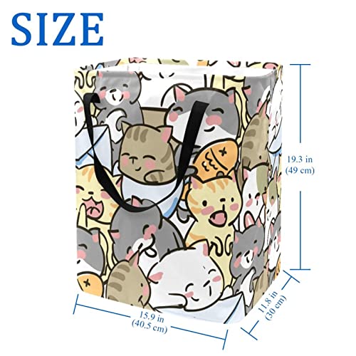 Cute Cats Doodle Print Collapsible Laundry Hamper, 60L Waterproof Laundry Baskets Washing Bin Clothes Toys Storage for Dorm Bathroom Bedroom