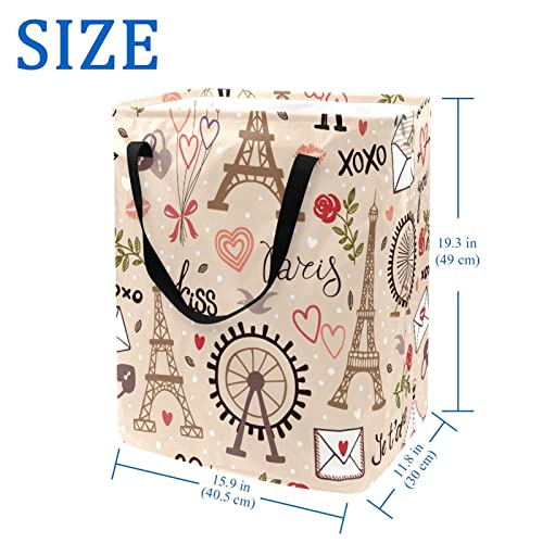 Romantic Pari Elffel Tower Print Collapsible Laundry Hamper, 60L Waterproof Laundry Baskets Washing Bin Clothes Toys Storage for Dorm Bathroom Bedroom