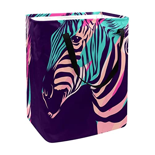 Colored Zebra Print Collapsible Laundry Hamper, 60L Waterproof Laundry Baskets Washing Bin Clothes Toys Storage for Dorm Bathroom Bedroom