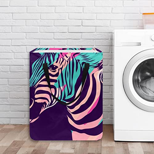 Colored Zebra Print Collapsible Laundry Hamper, 60L Waterproof Laundry Baskets Washing Bin Clothes Toys Storage for Dorm Bathroom Bedroom