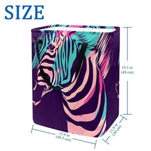 Colored Zebra Print Collapsible Laundry Hamper, 60L Waterproof Laundry Baskets Washing Bin Clothes Toys Storage for Dorm Bathroom Bedroom