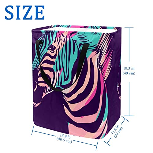 Colored Zebra Print Collapsible Laundry Hamper, 60L Waterproof Laundry Baskets Washing Bin Clothes Toys Storage for Dorm Bathroom Bedroom