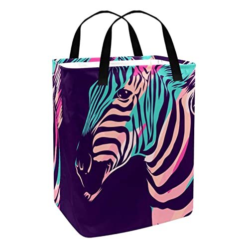 Colored Zebra Print Collapsible Laundry Hamper, 60L Waterproof Laundry Baskets Washing Bin Clothes Toys Storage for Dorm Bathroom Bedroom