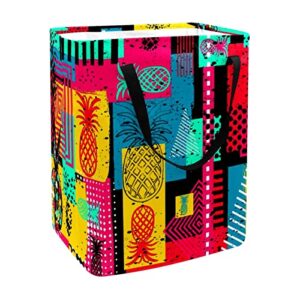 exotic summer colorful pneapples geometric pattern print collapsible laundry hamper, 60l waterproof laundry baskets washing bin clothes toys storage for dorm bathroom bedroom