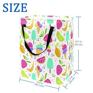 Ice Cream Cake and Fruits Print Collapsible Laundry Hamper, 60L Waterproof Laundry Baskets Washing Bin Clothes Toys Storage for Dorm Bathroom Bedroom