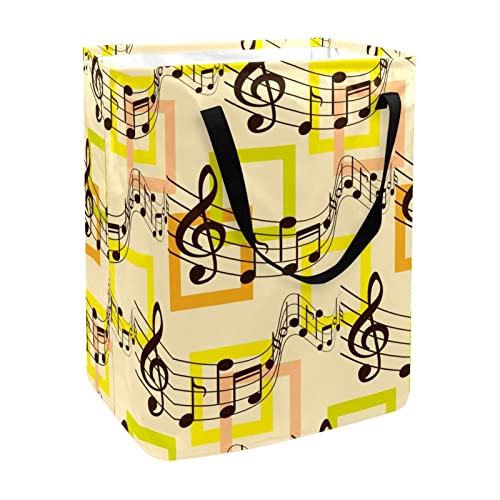 Music Noted in Square Shape Pattern Print Collapsible Laundry Hamper, 60L Waterproof Laundry Baskets Washing Bin Clothes Toys Storage for Dorm Bathroom Bedroom