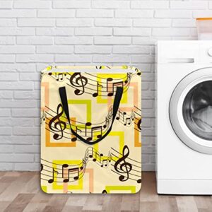 Music Noted in Square Shape Pattern Print Collapsible Laundry Hamper, 60L Waterproof Laundry Baskets Washing Bin Clothes Toys Storage for Dorm Bathroom Bedroom