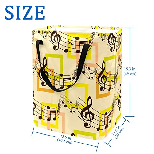 Music Noted in Square Shape Pattern Print Collapsible Laundry Hamper, 60L Waterproof Laundry Baskets Washing Bin Clothes Toys Storage for Dorm Bathroom Bedroom