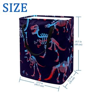 Dinosaur Skeletons Bone Print Collapsible Laundry Hamper, 60L Waterproof Laundry Baskets Washing Bin Clothes Toys Storage for Dorm Bathroom Bedroom