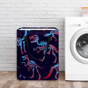 Dinosaur Skeletons Bone Print Collapsible Laundry Hamper, 60L Waterproof Laundry Baskets Washing Bin Clothes Toys Storage for Dorm Bathroom Bedroom