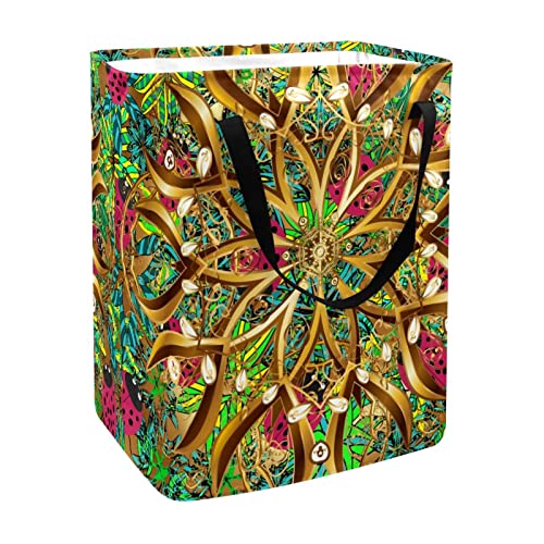 Ladybugs and Mandalas Print Collapsible Laundry Hamper, 60L Waterproof Laundry Baskets Washing Bin Clothes Toys Storage for Dorm Bathroom Bedroom