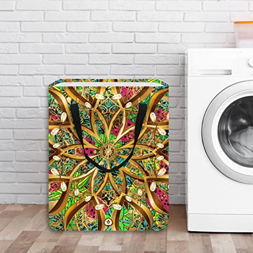 Ladybugs and Mandalas Print Collapsible Laundry Hamper, 60L Waterproof Laundry Baskets Washing Bin Clothes Toys Storage for Dorm Bathroom Bedroom