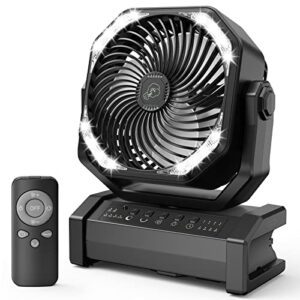 addacc 20000mah rechargeable floor fan, battery operated camping fan with light & remote, 4 speeds run upto 60hrs, 90° auto oscillating tent fan for outdoor trip rv power outage shop garage