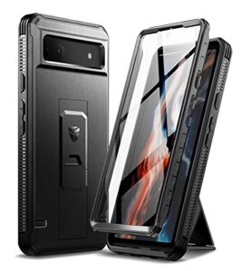 dexnor full body case for google pixel 6a, [built in screen protector and kickstand] heavy duty military grade protection shockproof protective cover for google pixel 6a, black