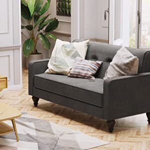 POINTANT Velvet Love Seat Mini Couch Small Settee Loveseat Bench for Living Room Small Spaces, Upholstered Small Loveseat Sofa Couches with Tufted Padded Cushion, Mid Century Modern Grey Love Seats