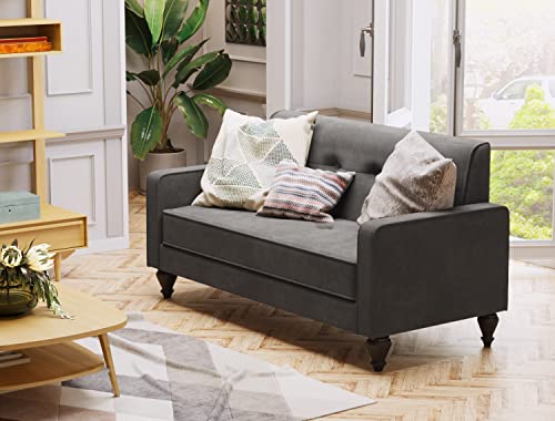 POINTANT Velvet Love Seat Mini Couch Small Settee Loveseat Bench for Living Room Small Spaces, Upholstered Small Loveseat Sofa Couches with Tufted Padded Cushion, Mid Century Modern Grey Love Seats