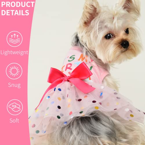 Dog Birthday Dress, It's My Birthday Pet Dog Outfit, Polka Dots Lace Tutu Dog Clothes for Small Dogs Girl, Cat Apparel, Pink, X-Small