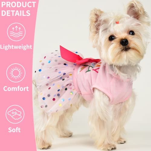 Dog Birthday Dress, It's My Birthday Pet Dog Outfit, Polka Dots Lace Tutu Dog Clothes for Small Dogs Girl, Cat Apparel, Pink, X-Small