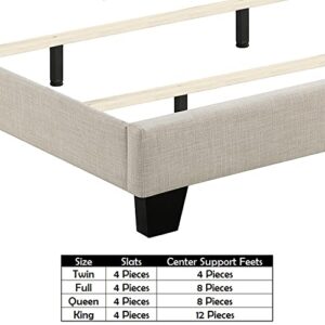 Rosevera Corrine Upholstered Bed Frame with Button Tufting Headboard/Adjustable Headboard/Rolled Head Headboard Bed Frame/Wood Slat Support/Easy Assembly,Full,Textile Beige