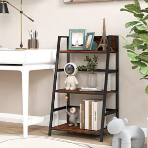 Tangkula 3-Tier Ladder Bookshelf, Industrial Wooden Bookcase w/Metal Frame, Anti-Toppling Device, Freestanding Display Shelf Plant Stand, Storage Rack for Home Office Living Room Kitchen (2, 3-Tier)