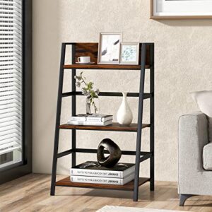 Tangkula 3-Tier Ladder Bookshelf, Industrial Wooden Bookcase w/Metal Frame, Anti-Toppling Device, Freestanding Display Shelf Plant Stand, Storage Rack for Home Office Living Room Kitchen (2, 3-Tier)