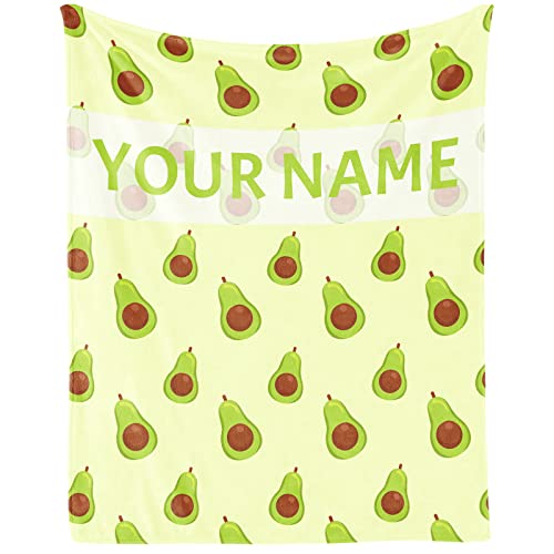 Personalized Avocado Blanket with Name - Soft, Fuzzy & Warm - 40"x50" Small Blanket for Couch, Sofa - Green Cute Throw Gifts for Girls, Boys