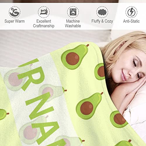 Personalized Avocado Blanket with Name - Soft, Fuzzy & Warm - 40"x50" Small Blanket for Couch, Sofa - Green Cute Throw Gifts for Girls, Boys