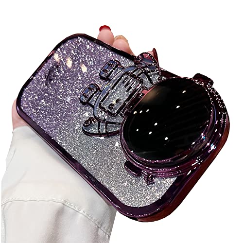 QoKcoahn Astronaut Hidden Stand Phone Case for iPhone 14 Pro Max,Cute Astronaut Lens Camera Protector Kickstand Luxury Glitter Bling 6D Electroplated Clear Soft TPU Protector for Men Women Purple