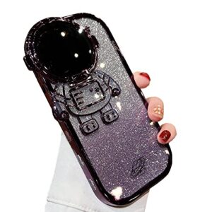 QoKcoahn Astronaut Hidden Stand Phone Case for iPhone 14 Pro Max,Cute Astronaut Lens Camera Protector Kickstand Luxury Glitter Bling 6D Electroplated Clear Soft TPU Protector for Men Women Purple