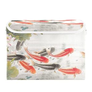 RunningBear Asian Ink Fish Large Storage Bins with Lid Collapsible Storage Bin Closet Storage Bins Foldable Storage Bins for Living Room Car