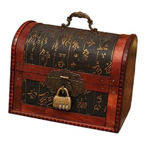 LDCHNH Portable Wood Distressed Treasure Chest Metal Password Storage Case Prop