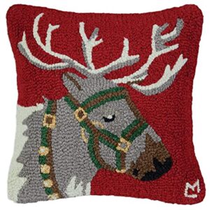 Chandler 4 Corners Artist-Designed Reindeer Hand-Hooked Wool Decorative Throw Pillow (18” x 18”) Christmas Pillow for Couches & Beds - Easy Care & Low Maintenance - Winter & Holiday Home Décor